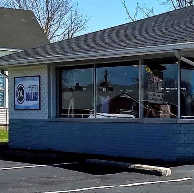 The storefront windows reveal a treasure trove inside, like peeking into Willy Wonka's factory for bargain lovers.