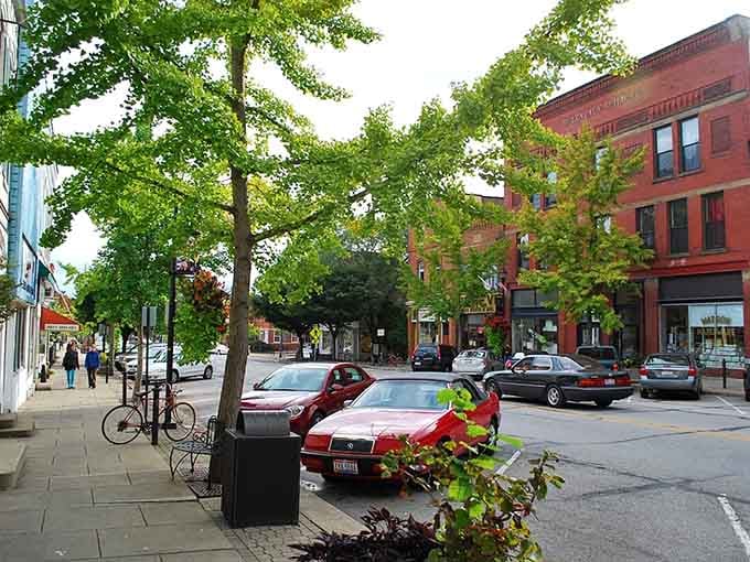 Tree-lined downtown streets invite leisurely strolls, where benches and planters make every corner feel like a neighborhood gathering spot.