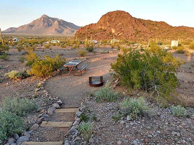 Golden light bathes the desert as Picacho Peak stands guard over your evening like a friendly neighborhood watch.