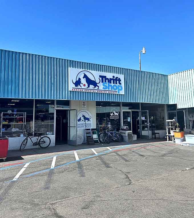 The Rancho Coastal Humane Society Thrift Shop's playful logo promises finds as delightful as rescuing a puppy.