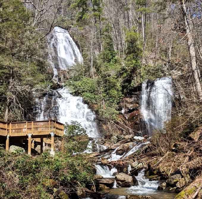Raven Cliff Falls literally splits a mountain in two – like Moses parting the Red Sea, but with better hiking trails.