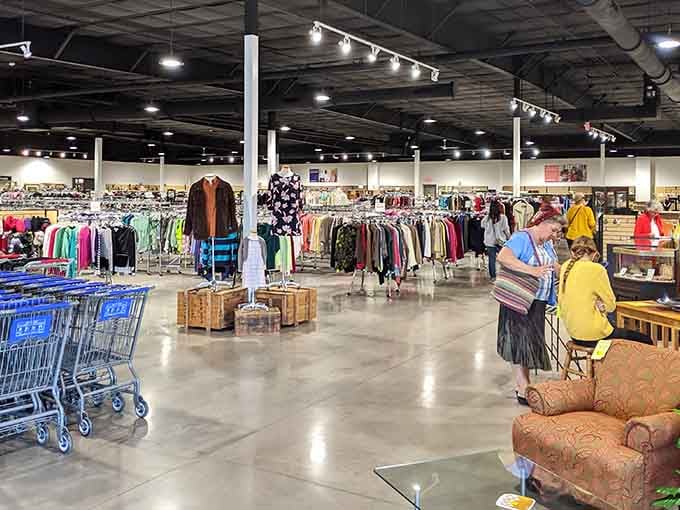 The warehouse-style interior showcases endless possibilities, from furniture to fashion, all under one massive roof of savings.