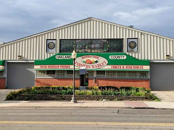 The classic farmers market facade hides a treasure trove where produce meets vintage finds beautifully.
