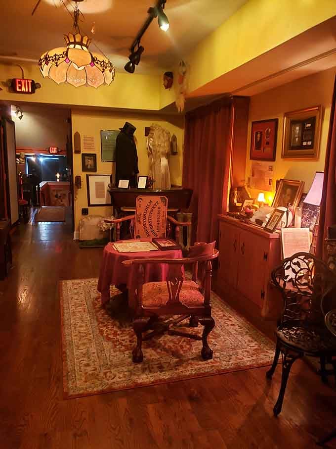 Warm lighting illuminates vintage furniture and mysterious artifacts, creating an atmosphere that Mulder and Scully would definitely investigate.