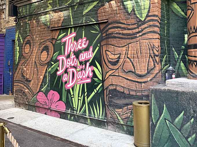 Tiki gods carved in brick guard the entrance to this tropical escape hidden beneath Chicago's busy streets.