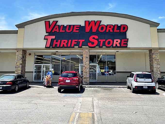 Value World's clean exterior promises organized aisles inside, making your treasure hunt feel less like actual hunting.