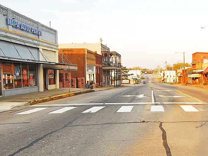 Classic small-town Oklahoma streets where you can actually cross without playing real-life Frogger with speeding traffic daily.