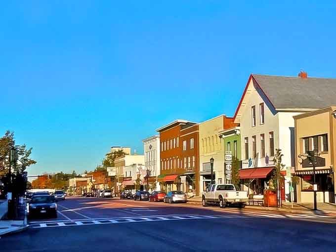Golden afternoon light makes every building glow warmly as if the whole town is smiling at you.