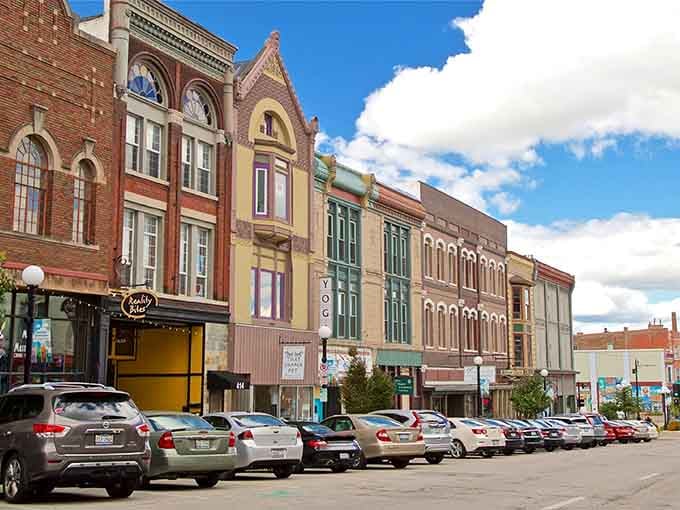 These colorful Victorian storefronts in downtown Bloomington could be the backdrop for a Hallmark movie about finding home again.