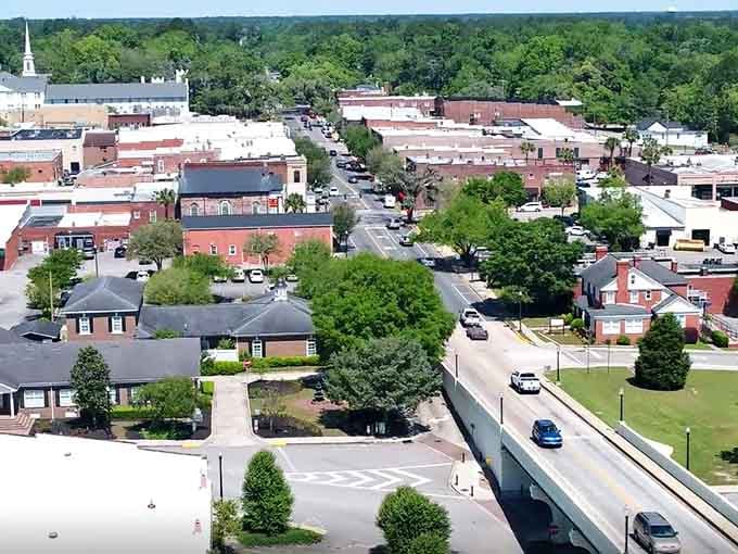 Green spaces and red brick create a downtown where people still gather to chat instead of just passing through.