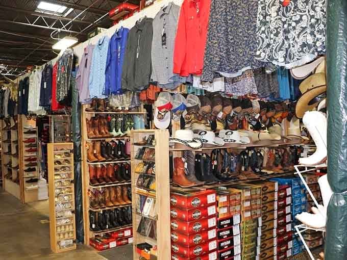Walls of boots and clothing create a rainbow of choices that would make any department store jealous of selection.