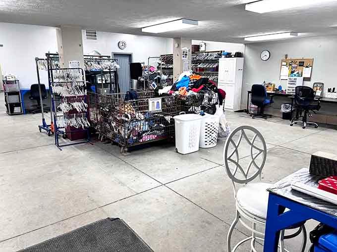 Clean, bright, and organized like your favorite aunt's basement if she happened to run a professional thrift operation.