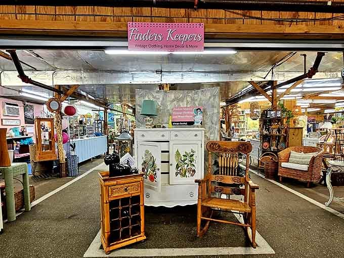 Vintage furniture arranged like a living room showroom proves one person's attic cleanout is another's decorating goldmine.