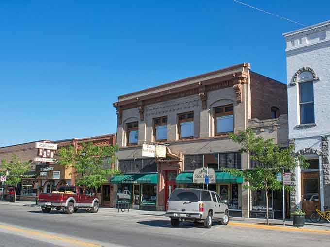 Beautiful historic buildings line Hamilton's main street, featuring elegant architecture that tells the story of this thriving Bitterroot Valley community.