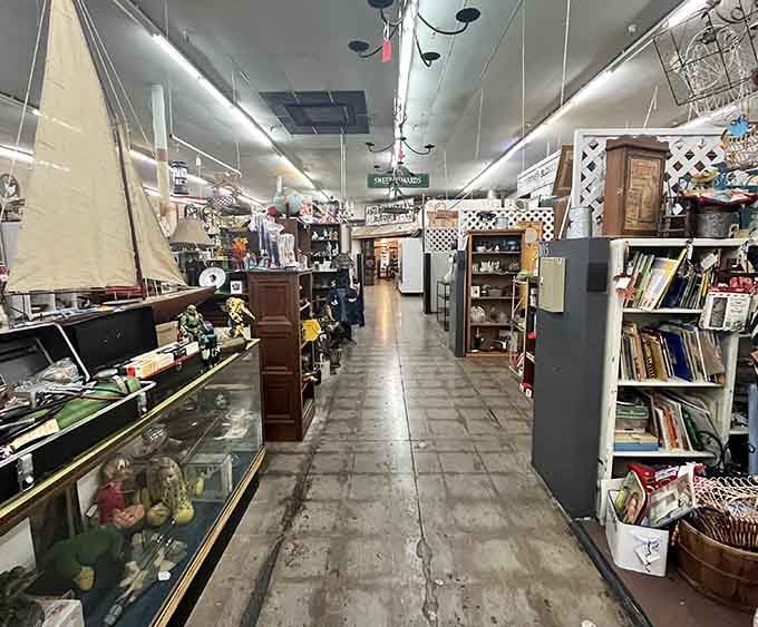 Vintage treasures line narrow pathways where every turn reveals another piece of history waiting for rediscovery.