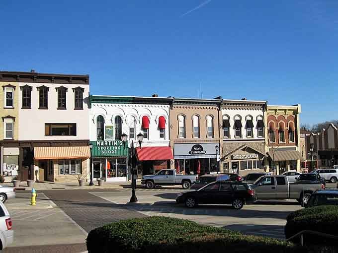 Elegant arched windows crown these historic buildings like architectural jewelry adorning a well-preserved Main Street treasure.