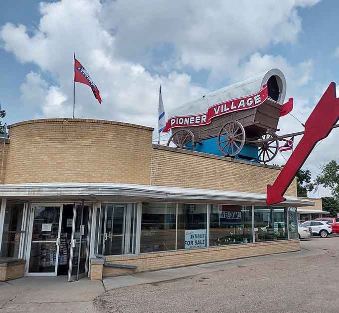 Westward ho! Pioneer Village's iconic covered wagon welcomes visitors to a journey through America's technological evolution.