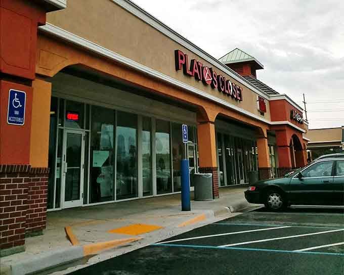 The strip mall setting of Plato's Closet belies the fashion treasures within. Teen fashion purgatory&mdash;where last season's must-haves await their second chance.