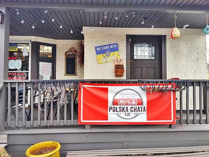 The porch at Polska Chata isn't just an entrance &ndash; it's the gateway to pierogi paradise.