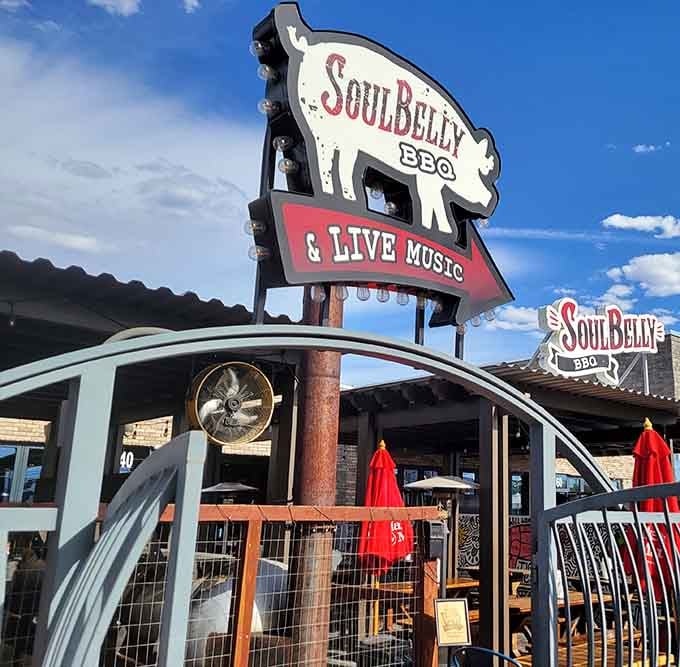 That pig sign isn't just cute &ndash; it's a beacon of hope for BBQ lovers wandering the Las Vegas desert in search of smoky salvation.
