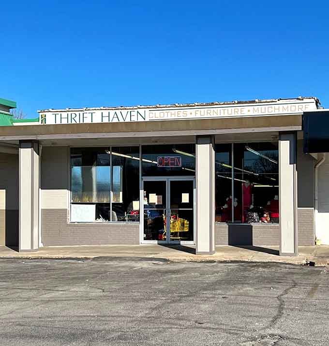 Classic architecture meets modern thrifting, where "clothes, furniture, and much more" promise something for everyone's wish list.