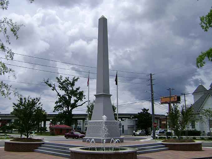 Valdosta's towering tribute punctuates the skyline like an exclamation point, declaring that even storm clouds can't dampen true Southern civic pride and heritage.