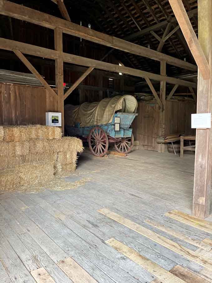 That Conestoga wagon represents the journeys that brought settlers to Ohio, one bumpy mile at a time.
