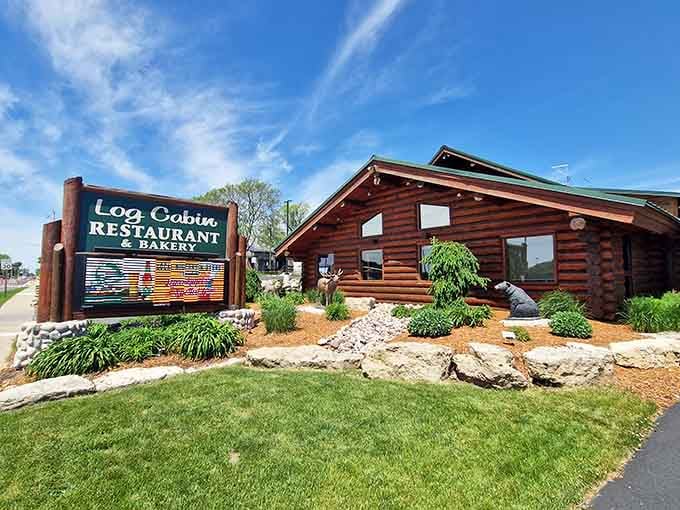 Log Cabin Restaurant beckons hungry travelers with that rustic Wisconsin charm and promises of hearty, satisfying meals inside.