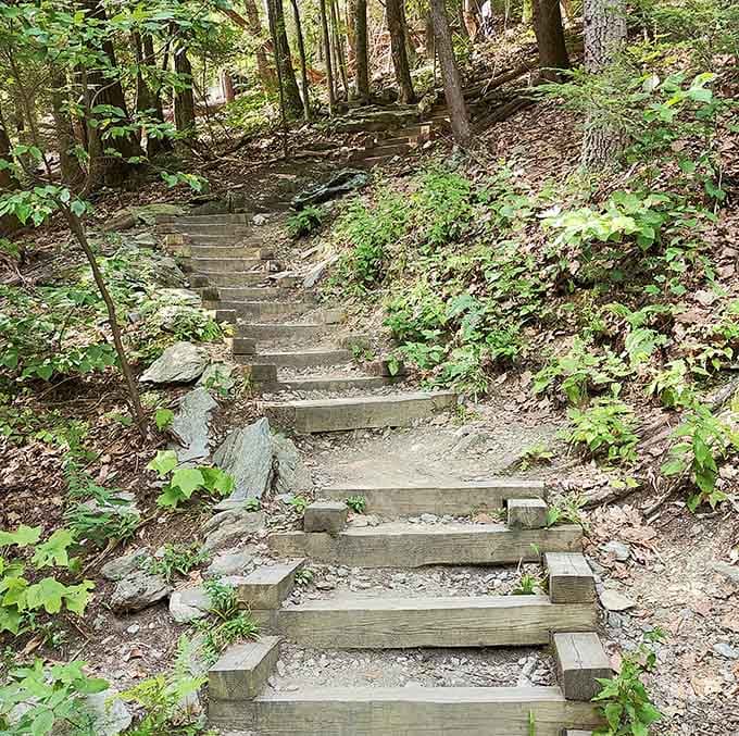 These wooden steps are your stairway to heaven, or at least to the most impressive waterfall in Massachusetts.
