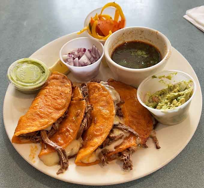 These birria tacos aren't just served &ndash; they're presented with all the fixings, like the food equivalent of a standing ovation.