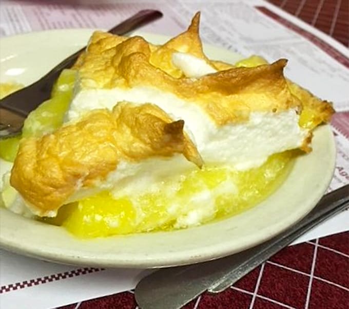 Lemon meringue with peaks that could give the Swiss Alps an inferiority complex and flavor to match.