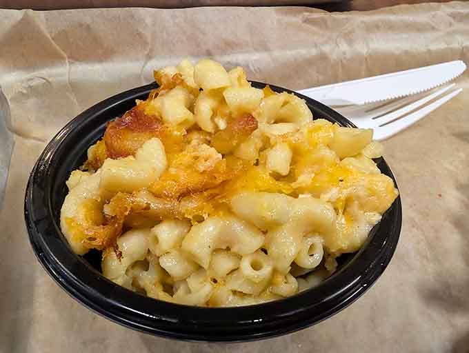 Mac and cheese with that gorgeous golden crust on top. This isn't a side dish, it's a lifestyle choice.