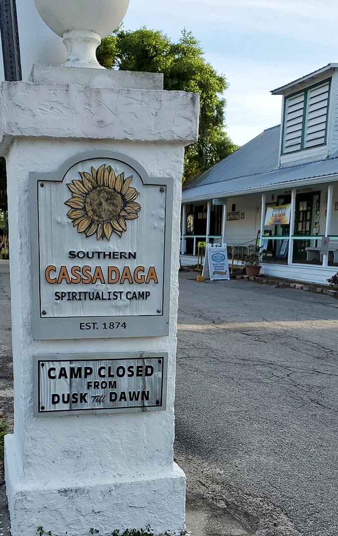 The sunflower logo and "Est. 1874" remind visitors this spiritual community has serious staying power and roots.