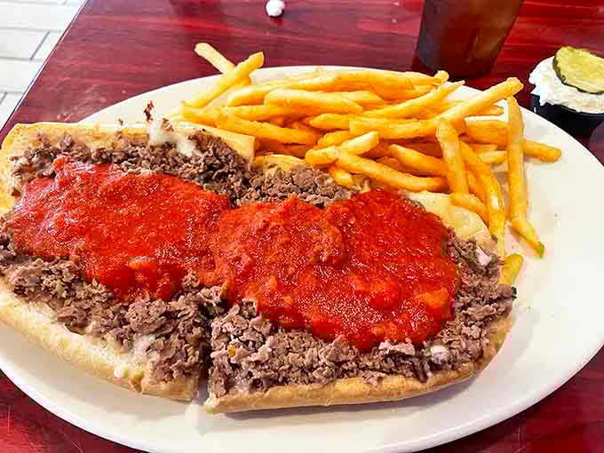 A proper Jersey cheesesteak doesn't need Philadelphia's permission&mdash;thinly sliced beef, melted cheese, and that signature red sauce create sandwich perfection.