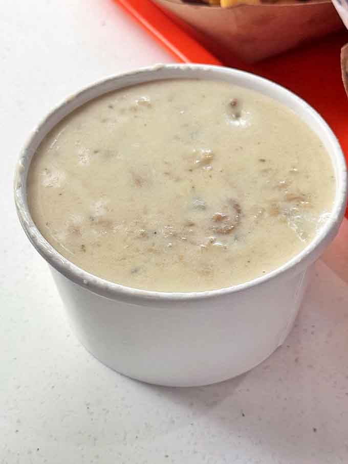 Clam chowder so authentic it should come with its own lighthouse. Creamy, chunky, and packed with clams that weren't just waving hello on their way through.
