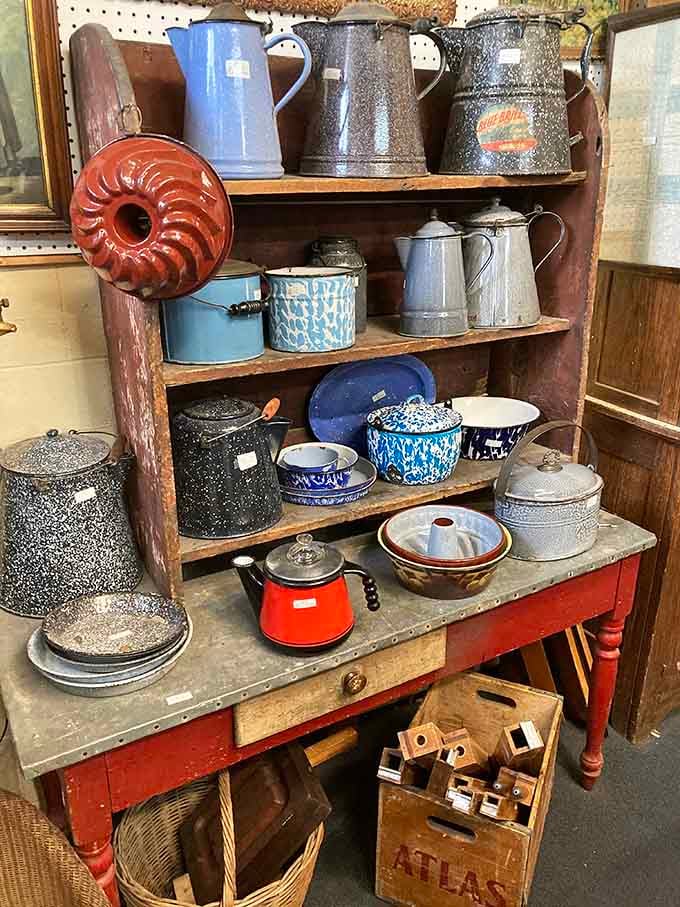 Enamelware coffee pots that actually lasted through generations, unlike that fancy machine currently gathering dust in your kitchen.