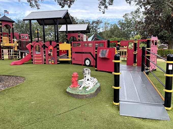 The fire rescue station lets kids live out their heroic dreams, complete with ramps for every aspiring firefighter.
