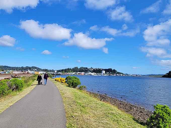 The Coos Bay Boardwalk offers simple pleasures: a path, some water, and the kind of peace money can't buy.