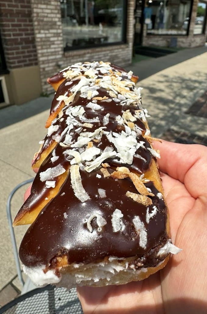 That chocolate coconut combination delivers tropical flavors with the authority only cop-bakers can command properly.