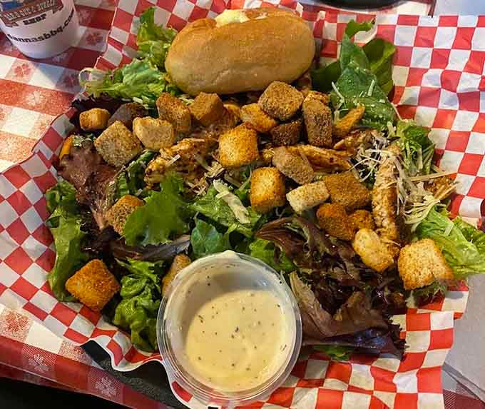 When you need to balance out all that barbecue, this salad loaded with croutons does the job deliciously.