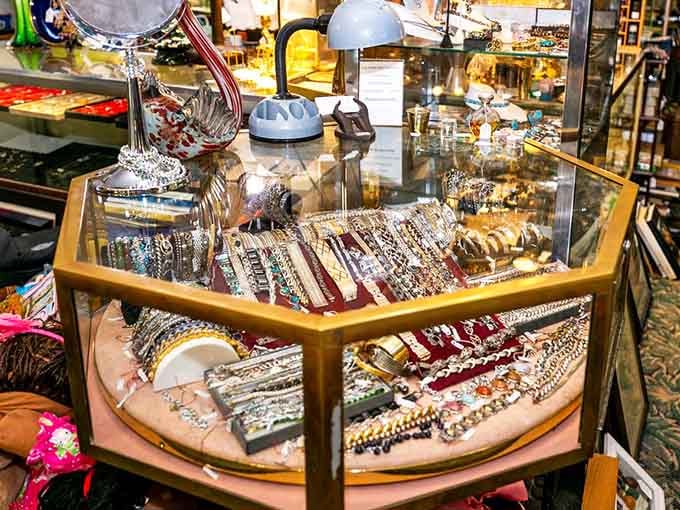 Vintage jewelry sparkles under glass like Liberace's personal collection decided to throw a retirement party in Jersey.