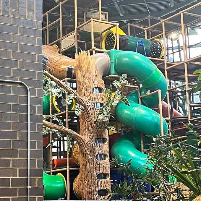 Adventure Peak's twisting slides and climbing structures make your living room furniture obstacle course look downright amateur.