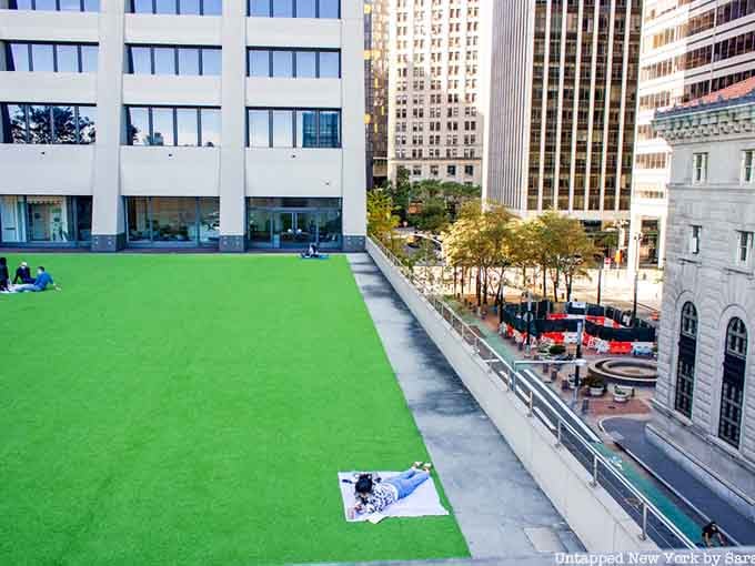 That lawn is real grass, not artificial turf, making this possibly Manhattan's most surprising picnic destination.