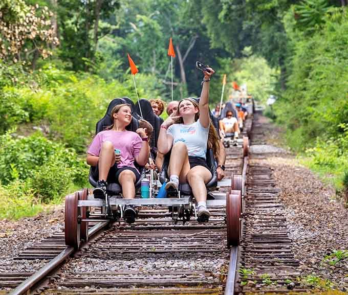 Rail bikes offer a whole new way to work off lunch while pretending you're training for something important.