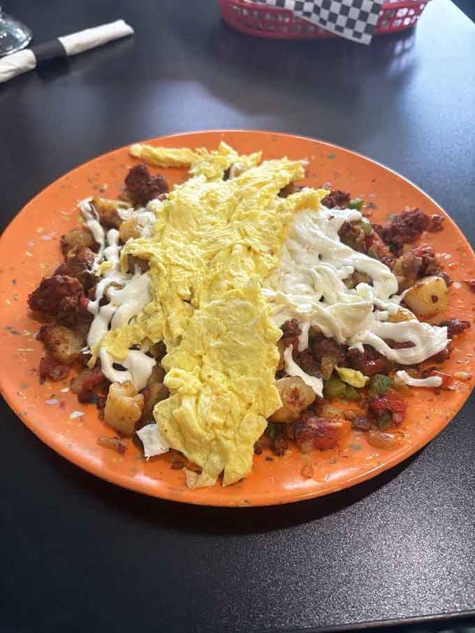 Hash browns topped with eggs and cheese create a skillet masterpiece that'll fuel your entire day, maybe two.