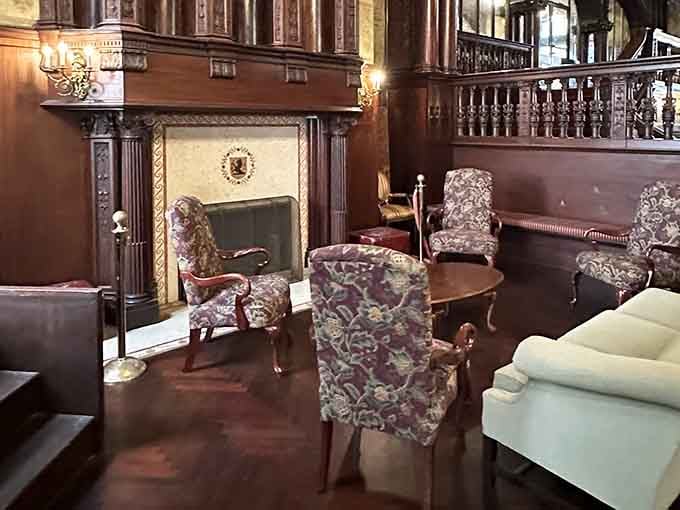 Cozy seating areas prove castles can be comfortable. Medieval meets inviting in the best possible way here.