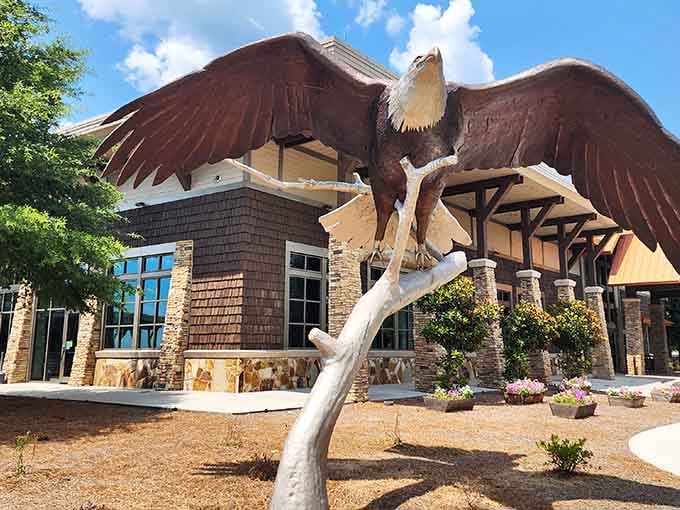 This magnificent bald eagle sculpture greets visitors with the kind of dramatic flair America deserves at its parks.