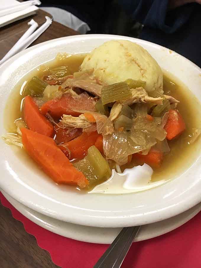 A matzo ball the size of a softball floating in golden broth that could cure whatever ails you.