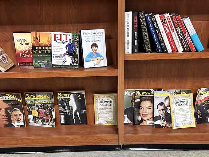 Books and magazines lined up like old friends waiting to share their stories for just a few dollars.