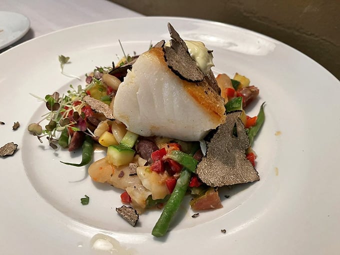Perfectly seared sea bass crowned with truffle shavings, because sometimes you need a little luxury on your Tuesday night dinner.